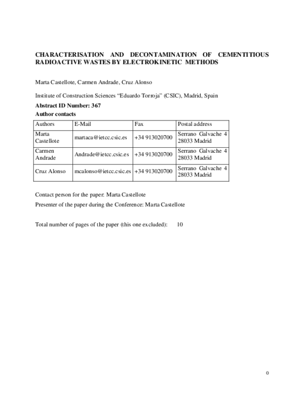 (PDF) Characterisation and Decontamination of Cementitious Radioactive ...
