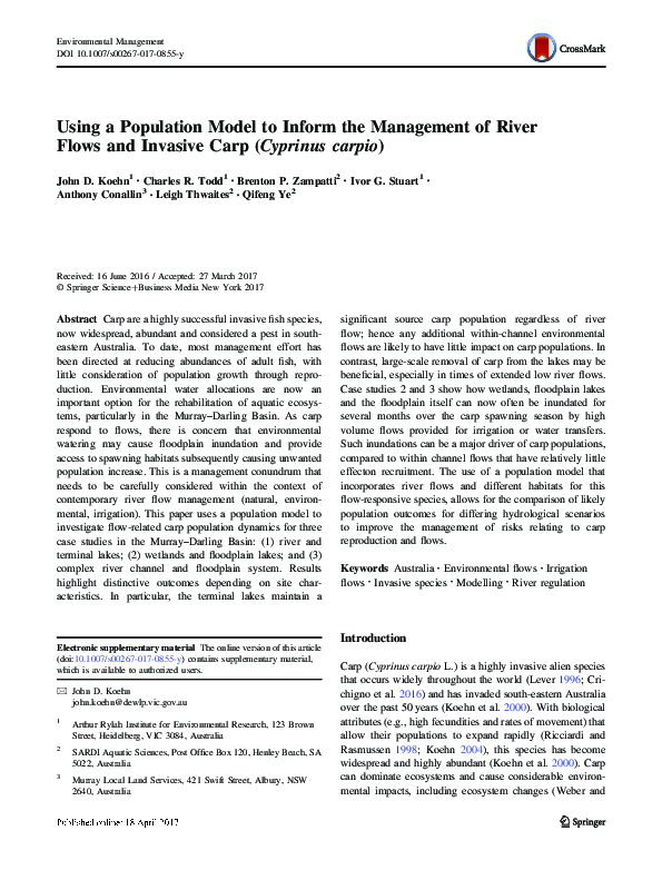 (PDF) Using a Population Model to Inform the Management of River Flows ...
