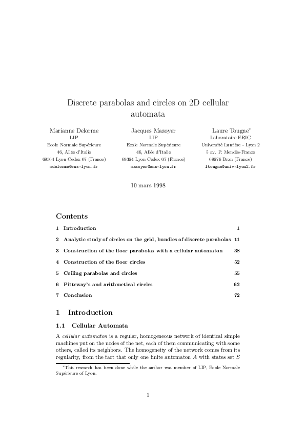 (PDF) Discrete parabolas and circles on 2D cellular automata