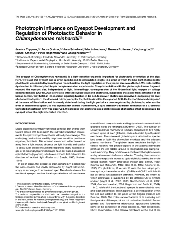 (PDF) Phototropin Influence on Eyespot Development and Regulation of ...