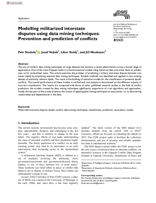 (PDF) Modelling militarized interstate disputes using data mining ...