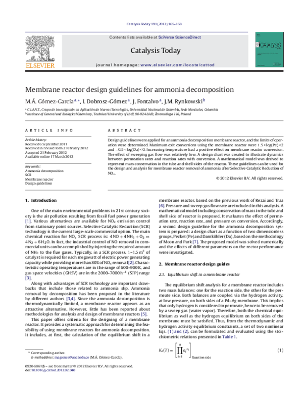 (PDF) Membrane reactor design guidelines for ammonia decomposition