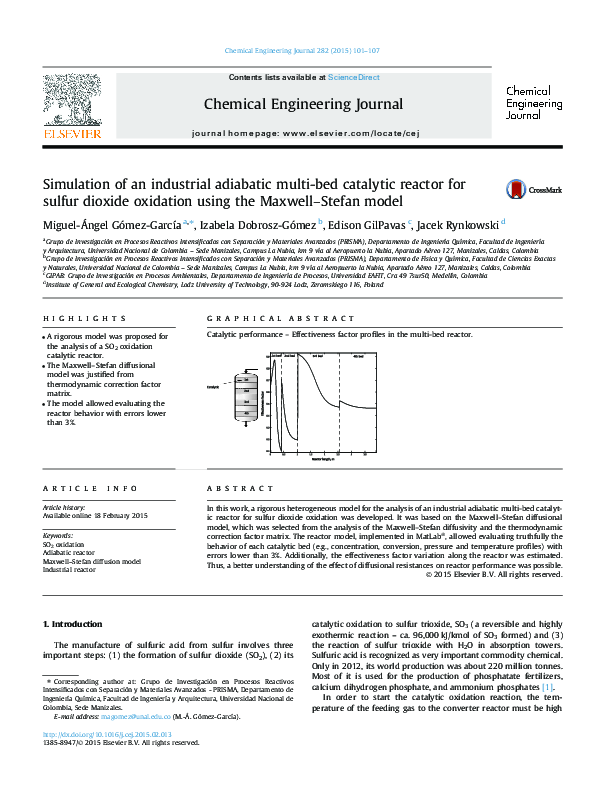 (PDF) Simulation of an industrial adiabatic multi-bed catalytic reactor for sulfur dioxide ...