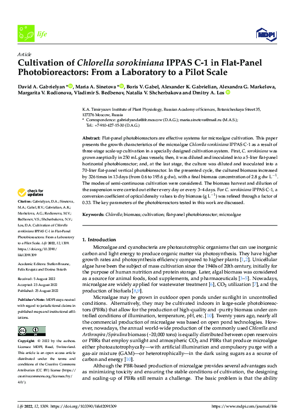 (PDF) Scaling Up Chlorella sorokiniana Growth in Bioreactors