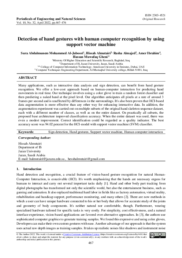 (PDF) Detection of hand gestures with human computer recognition by using support vector machine ...