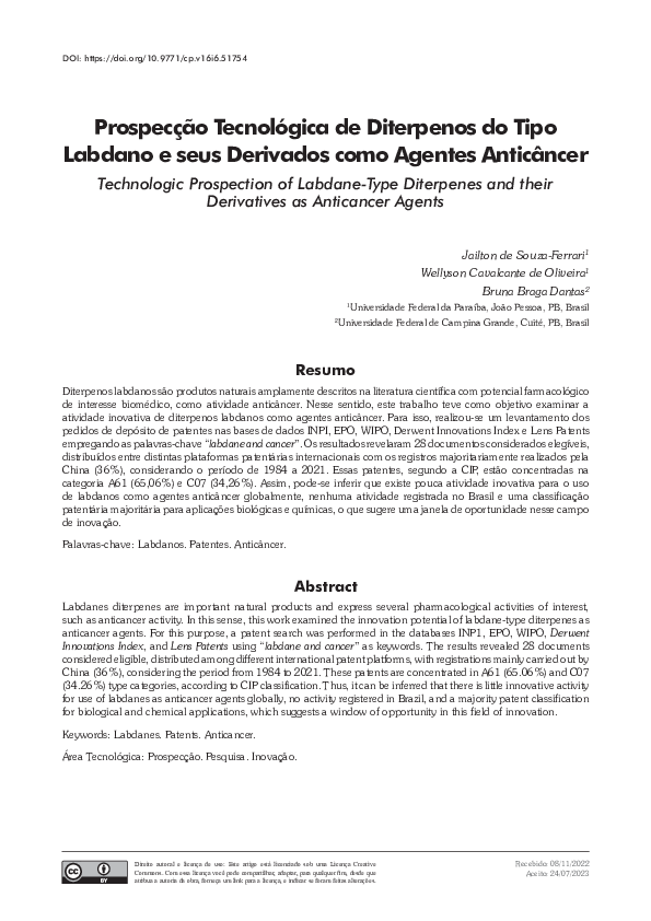 (PDF) Prospecção Tecnológica de Diterpenos do Tipo Labdano e seus ...