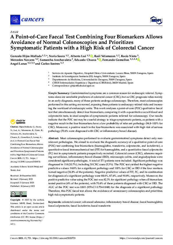 (PDF) A Point-of-Care Faecal Test Combining Four Biomarkers Allows ...