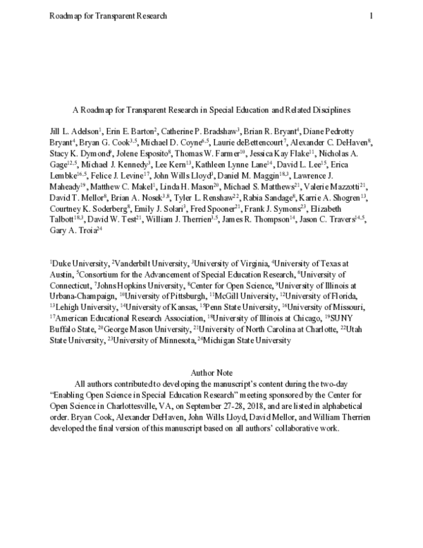 (PDF) A Roadmap for Transparent Research in Special Education and ...