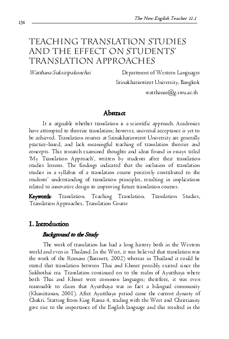 (PDF) Teaching Translation Studies and the Effects on Students ...