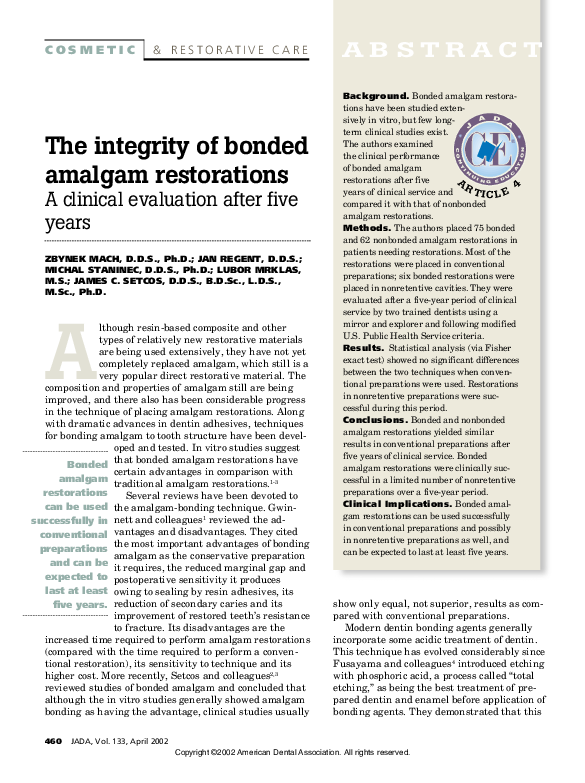 Pdf The Integrity Of Bonded Amalgam Restorations Zbynek Mach
