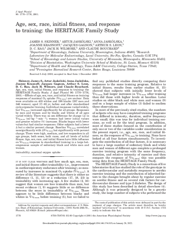 (PDF) Age, sex, race, initial fitness, and response to training: the HERITAGE Family Study ...