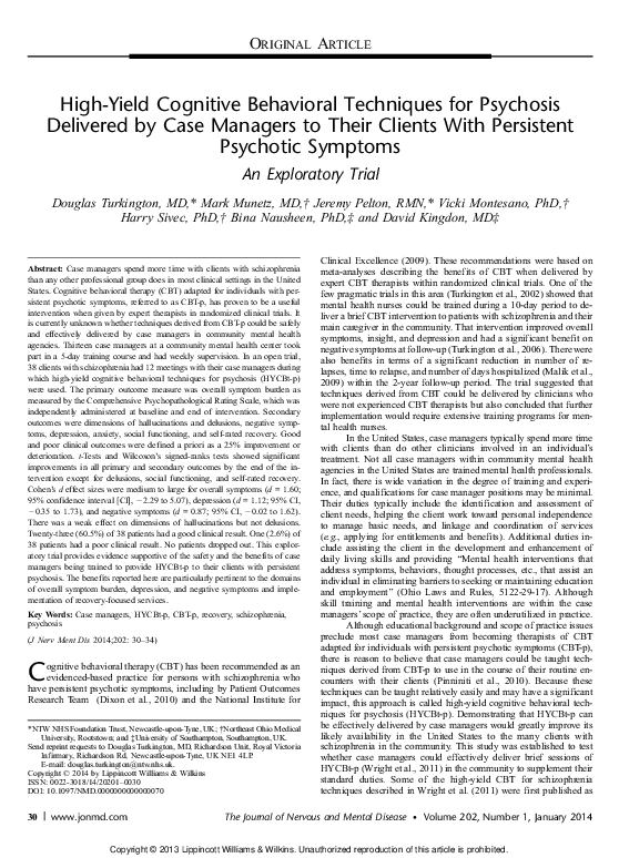 (PDF) High-Yield Cognitive Behavioral Techniques for Psychosis ...