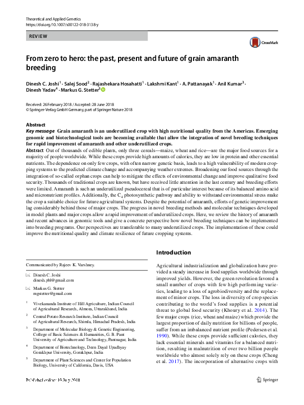 (PDF) From zero to hero: the past, present and future of grain amaranth ...