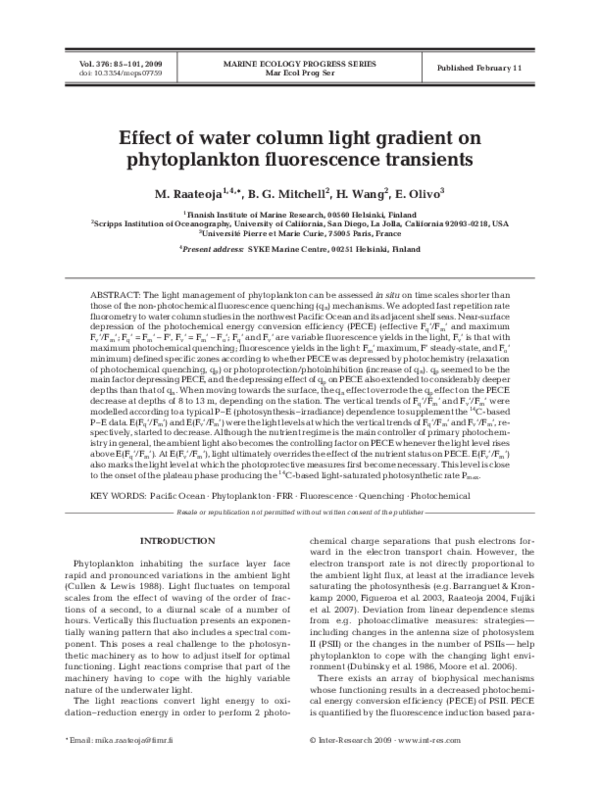 (PDF) Effect of water column light gradient on phytoplankton ...