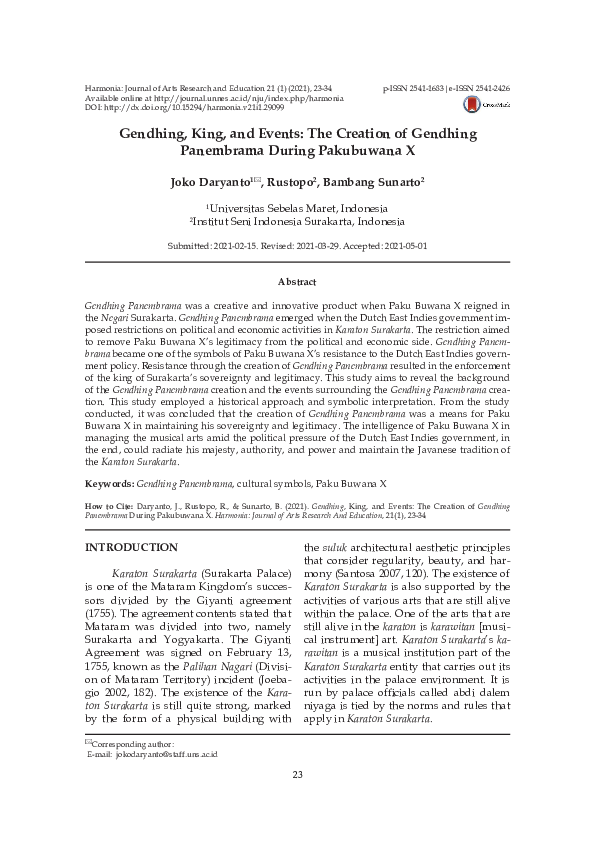 (PDF) Gendhing, King, and Events: The Creation of Gendhing Panembrama ...