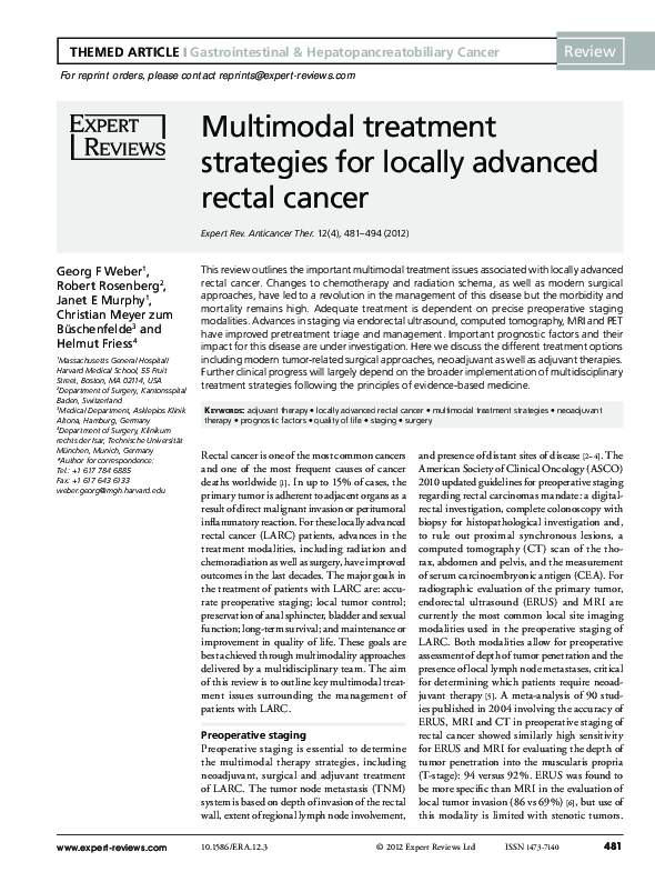 (PDF) Multimodal treatment strategies for locally advanced rectal cancer