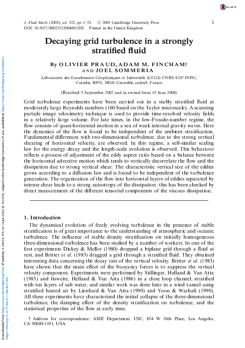 (PDF) Decaying grid turbulence in a strongly stratified fluid