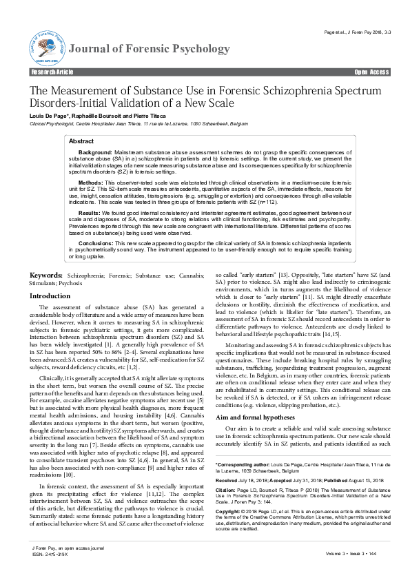 (PDF) Substance Use in Forensic Schizophrenia Spectrum Disorders ...