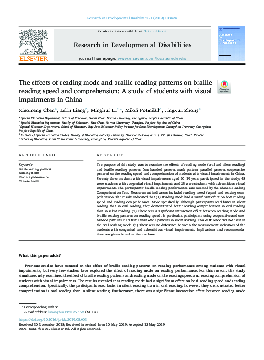 (PDF) The effects of reading mode and braille reading patterns on ...