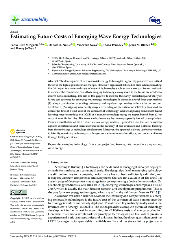 (PDF) Estimating Future Costs of Emerging Wave Energy Technologies
