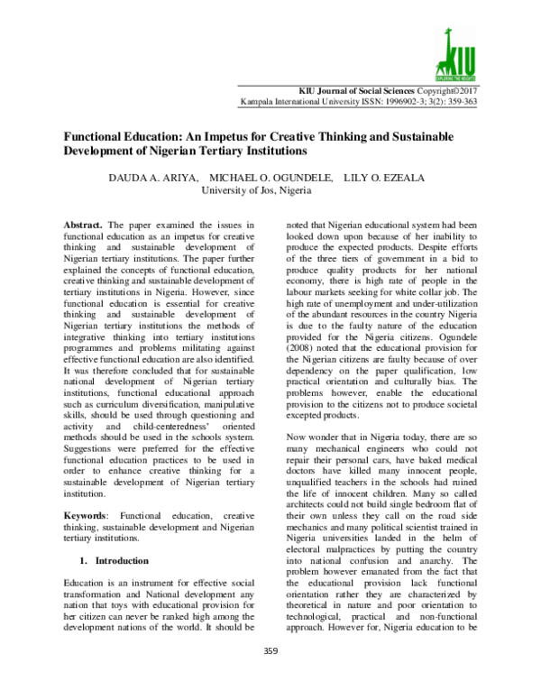 (PDF) Functional Education: An Impetus for Creative Thinking and ...