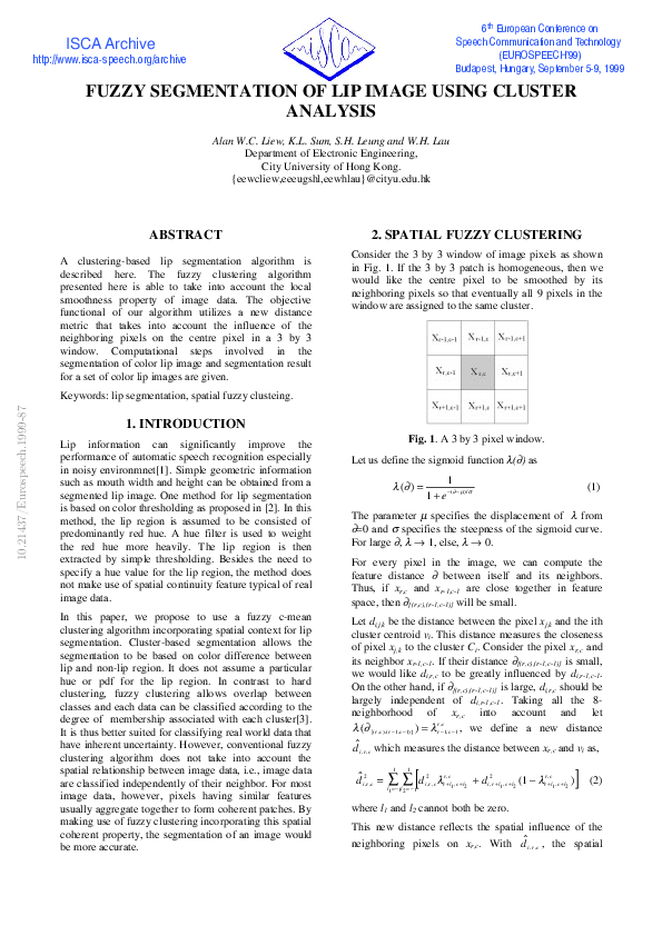 (PDF) Fuzzy segmentation of lip image using cluster analysis