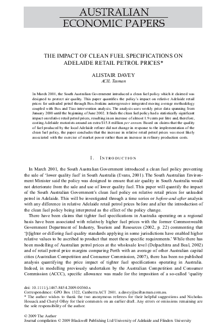 (PDF) The Impact of Clean Fuel Specifications on Adelaide Retail Petrol ...