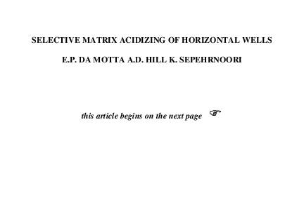 (PDF) Selective Matrix Acidizing of Horizontal Wells