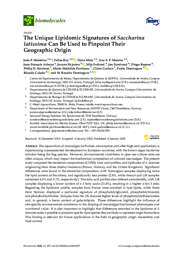 (PDF) The Unique Lipidomic Signatures of Saccharina latissima Can Be ...