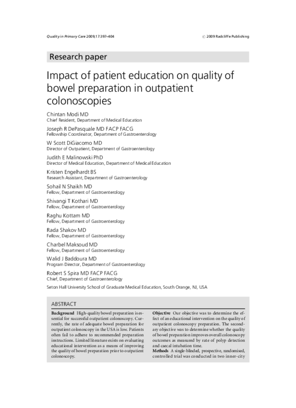 (PDF) Impact of patient education on quality of bowel preparation in ...