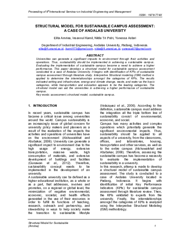 (PDF) Structural Model for Sustainable Campus Assessment : A Case of Andalas University