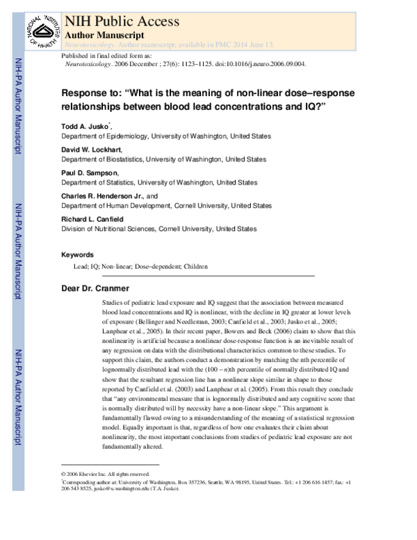(PDF) Response to: “What is the meaning of non-linear dose–response relationships between blood ...