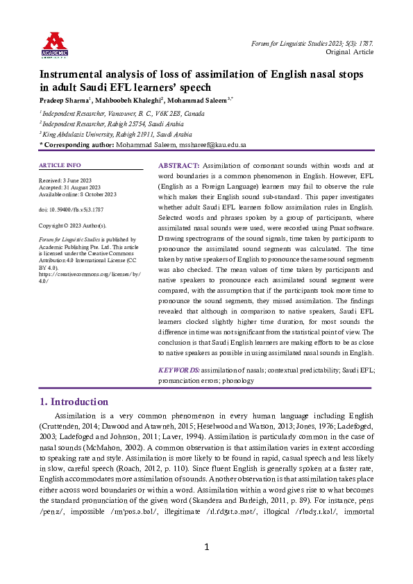 (PDF) Instrumental analysis of loss of assimilation of English nasal ...