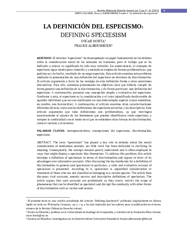 (PDF) La definición del especismo