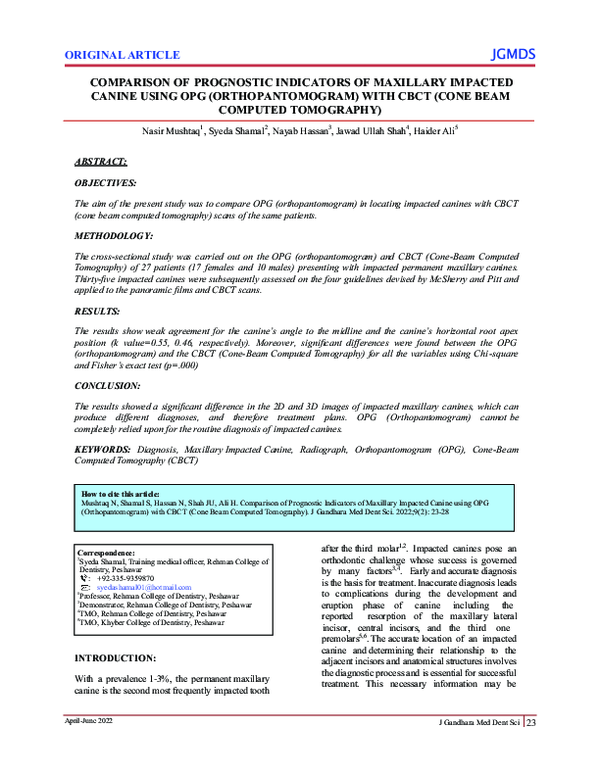 (PDF) Comparison of Prognostic Indicators of Maxillary Impacted Canine ...