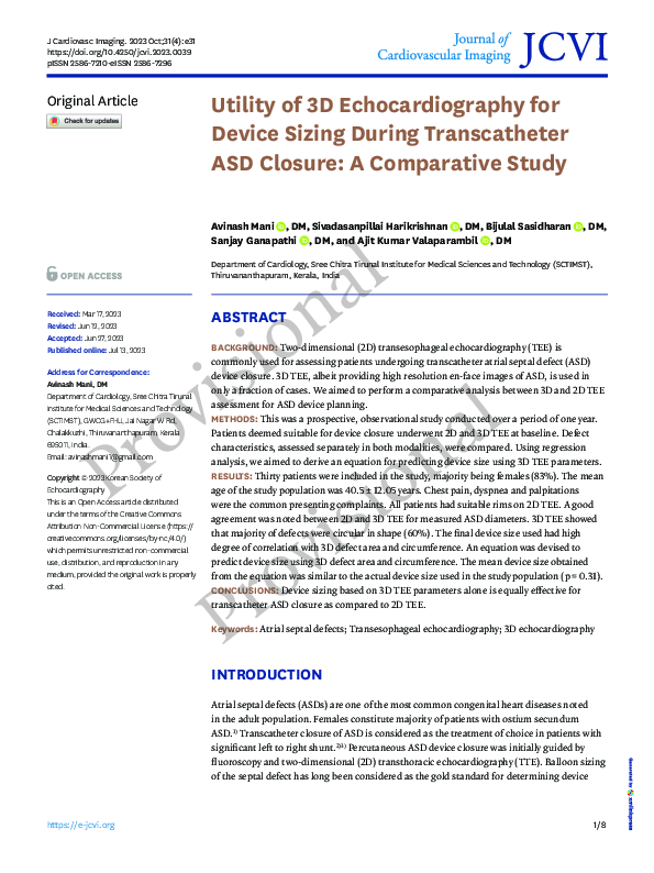(PDF) Utility of 3D Echocardiography for Device Sizing During Transcatheter ASD Closure: A ...