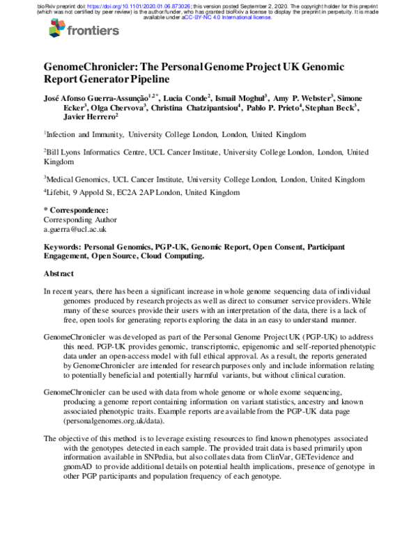 (PDF) GenomeChronicler: The Personal Genome Project UK Genomic Report ...