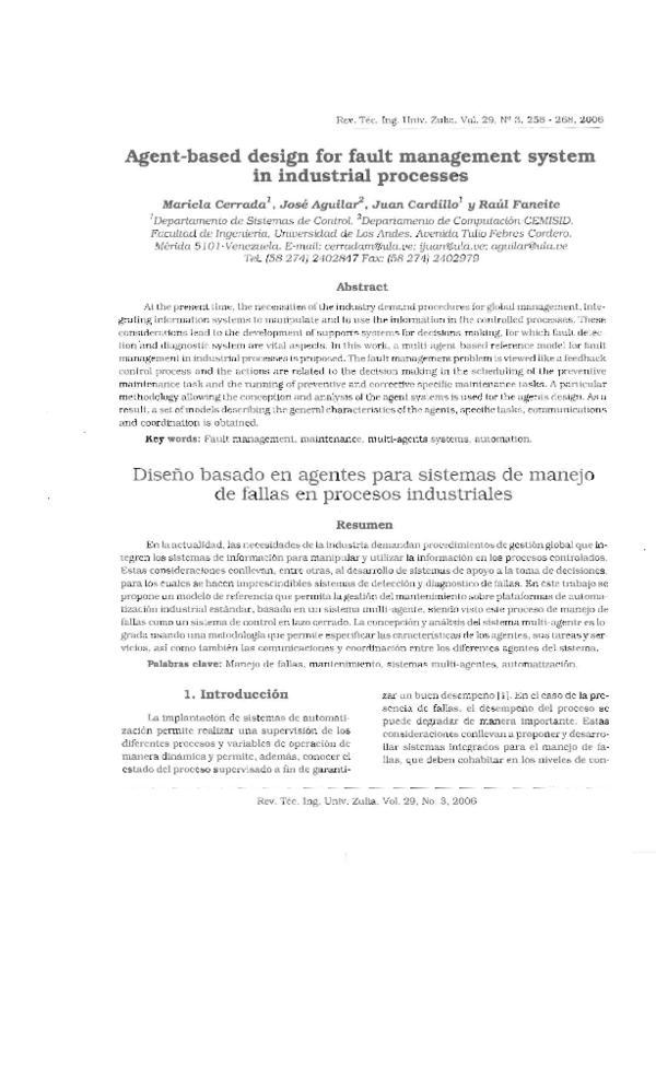 (PDF) Agent-based design for fault management system in industrial processes | Juan Cardillo ...