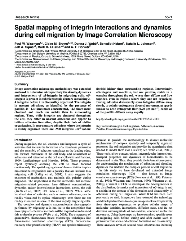 (PDF) Dynamics and Interactions of α5-Integrin in Cell Migration