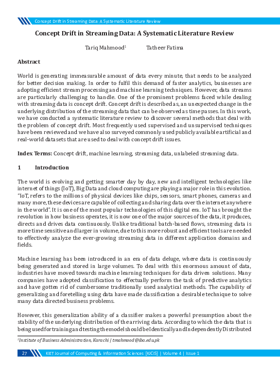 (PDF) Concept Drift in Streaming Data: A Systematic Literature Review