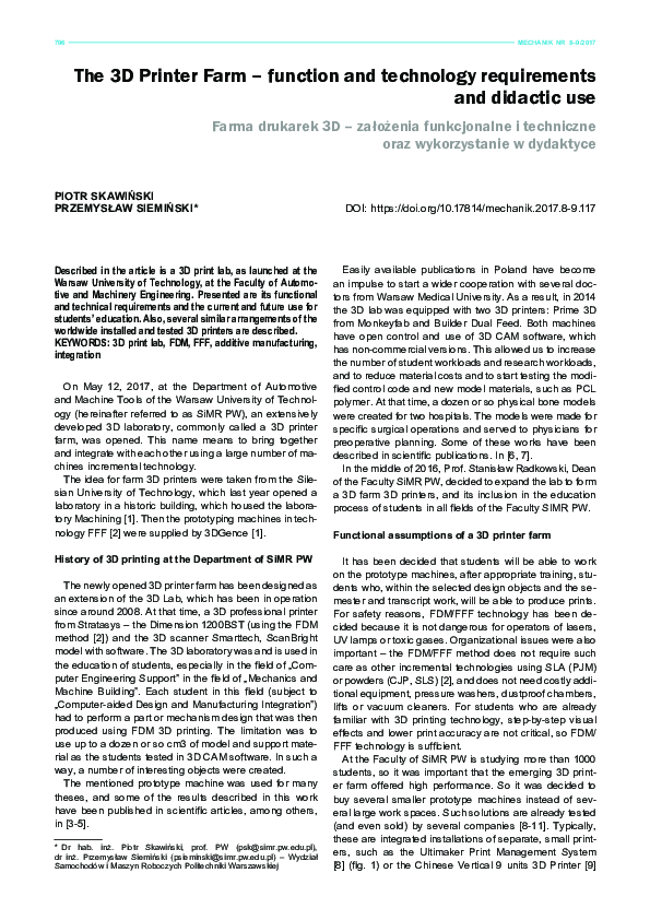 (PDF) The 3D Printer Farm – function and technology requirements and ...