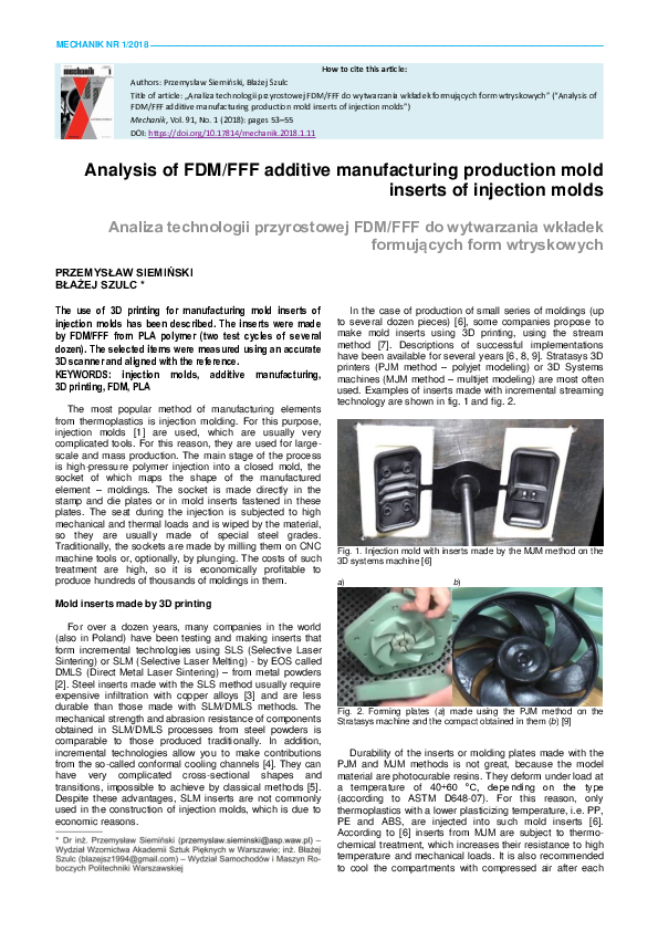 (PDF) Analysis of FDM/FFF additive manufacturing production mold ...