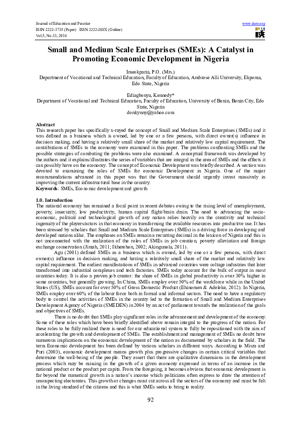 (PDF) Small and Medium Scale Enterprises (SMEs): A Catalyst in ...