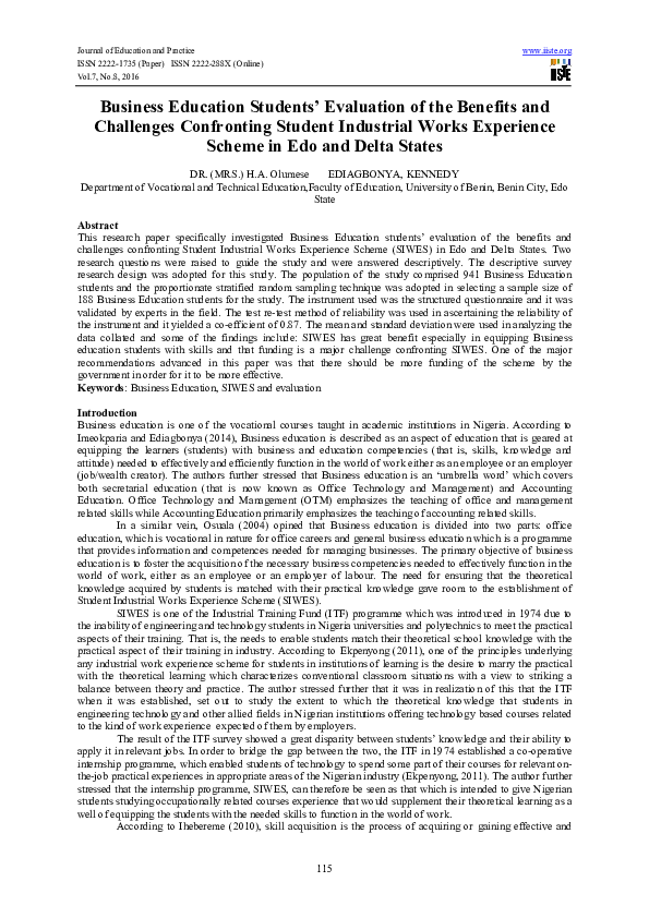 (PDF) Business Education Students’ Evaluation of the Benefits and ...