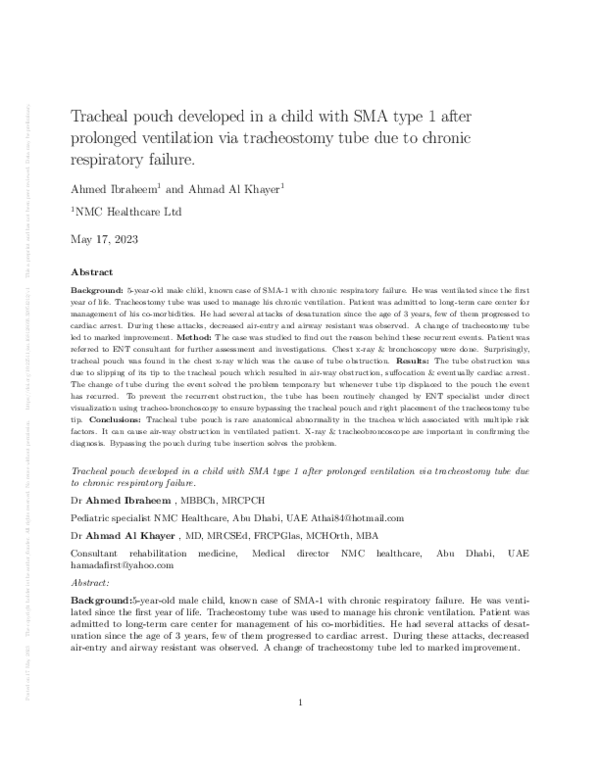 (PDF) Tracheal pouch developed in a child with SMA type 1 after ...