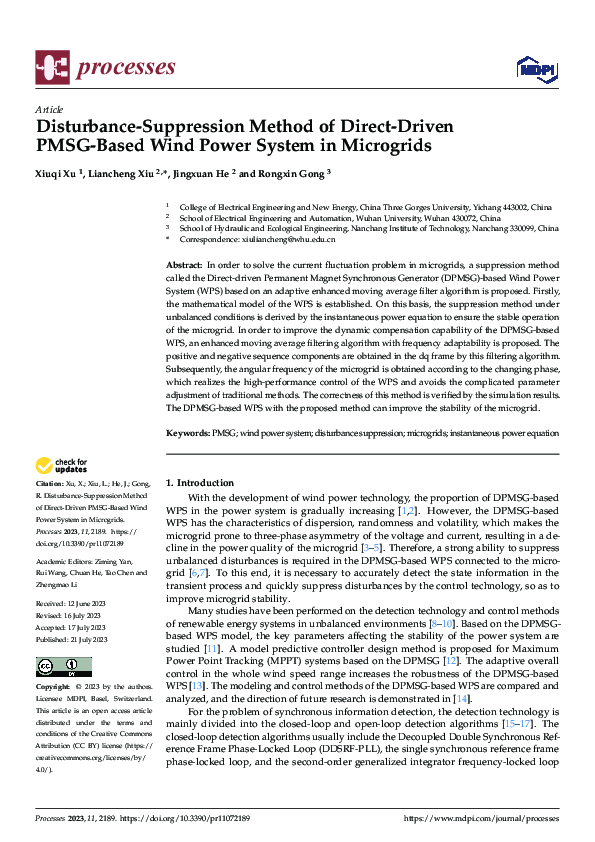 Pdf Disturbance Suppression Method Of Direct Driven Pmsg Based Wind Power System In Microgrids