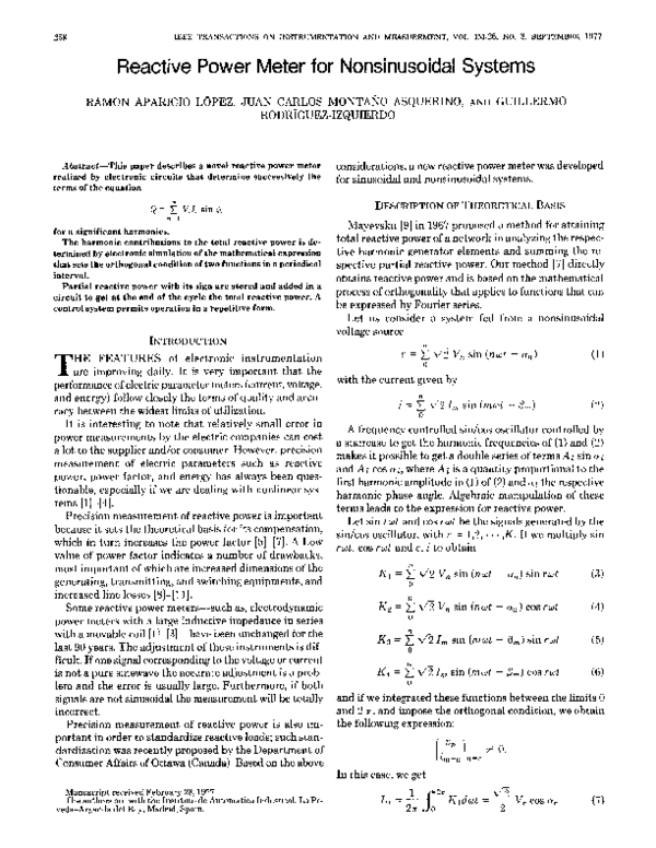 (PDF) Reactive Power Meter for Nonsinusoidal Systems