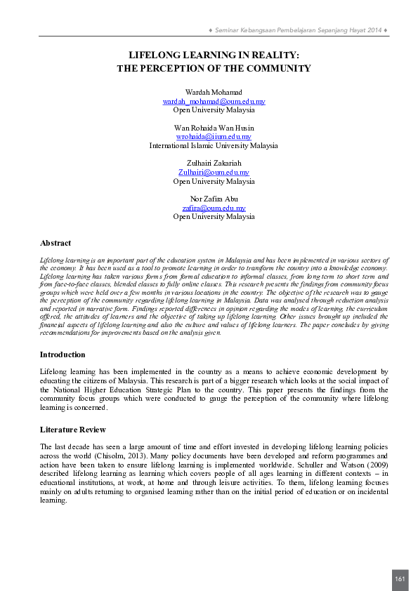 (PDF) Lifelong learning in reality : the perception of the community