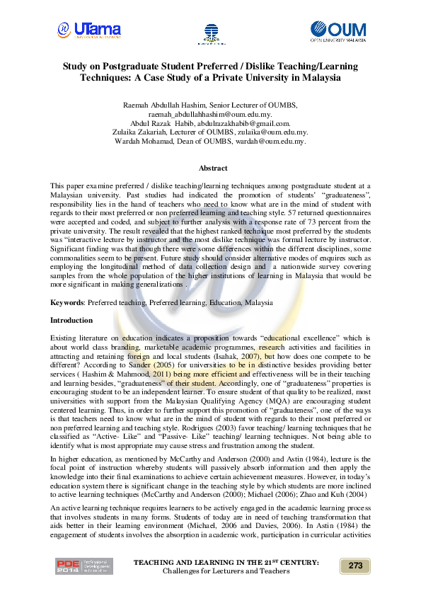 (PDF) Study on Postgraduate Student Preferred / Dislike Teaching ...