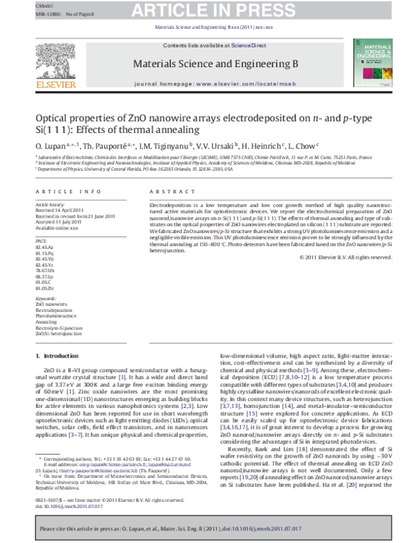 (PDF) Optical properties of ZnO nanowire arrays electrodeposited on n- and p-type Si(111 ...